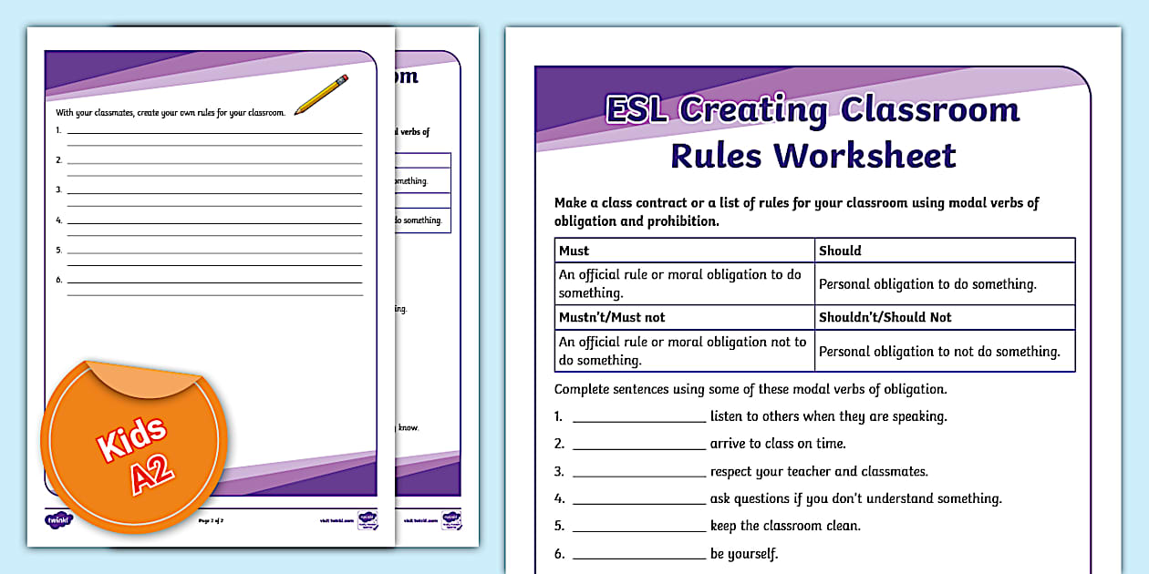 ESL Creating Classroom Rules [Kids, A2] - Twinkl