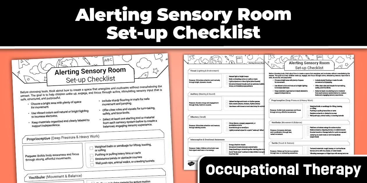 Alerting Sensory Room Set-up Checklist for Occupational Therapy and ...