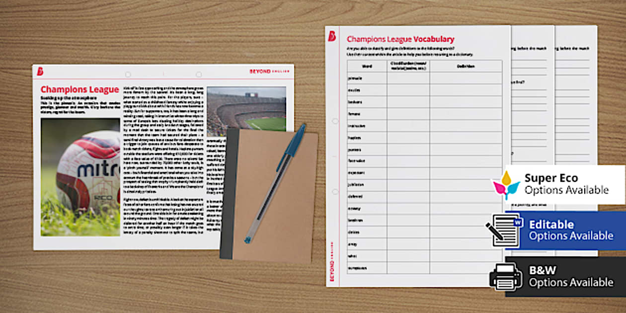 Champions League KS3 English Reading Comprehension - Twinkl