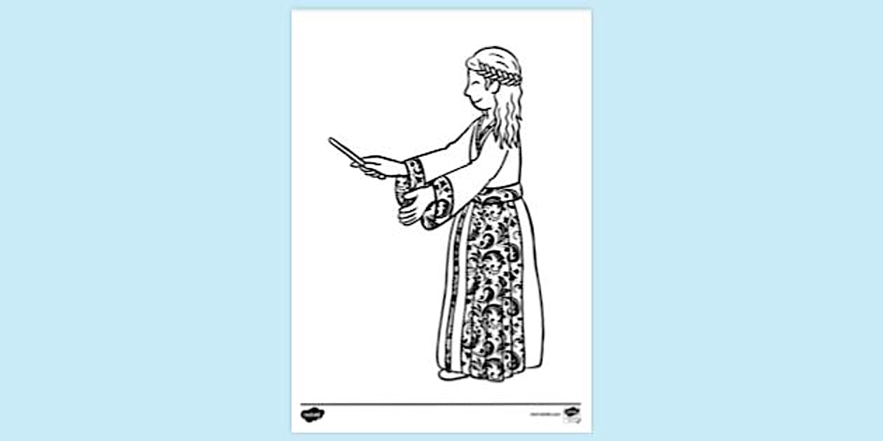 Medieval Lady Casting Spell Colouring Sheet | Colouring Page