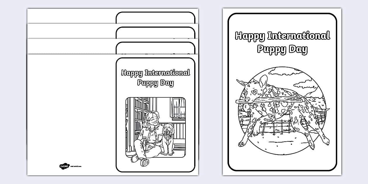 International Puppy Day Card Colouring Activity - Twinkl