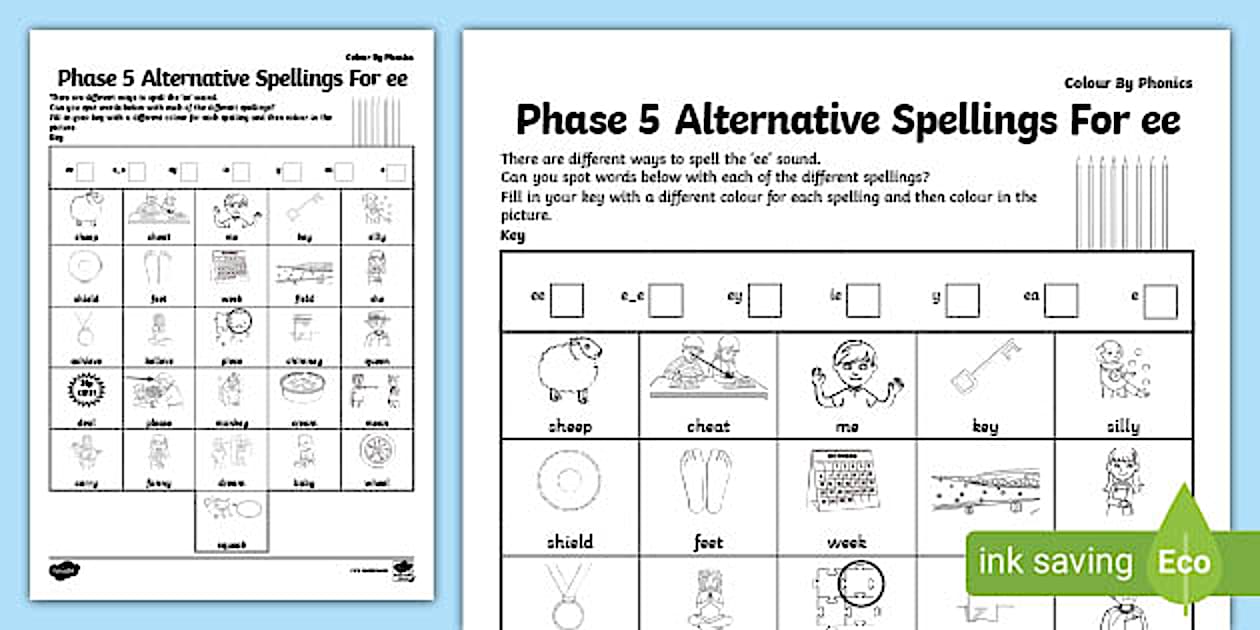 Editable Phase 5 Colour by Spelling 'ee' - Twinkl