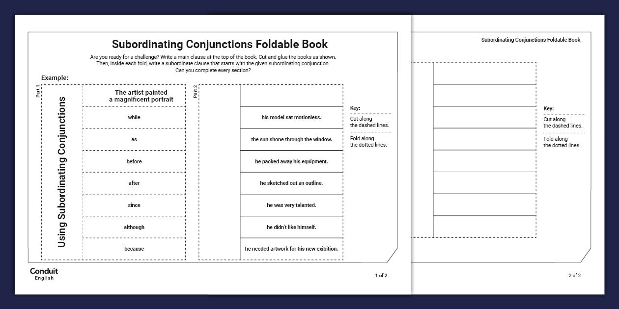 BGE Literacy: Subordinating Conjunctions Foldable Book