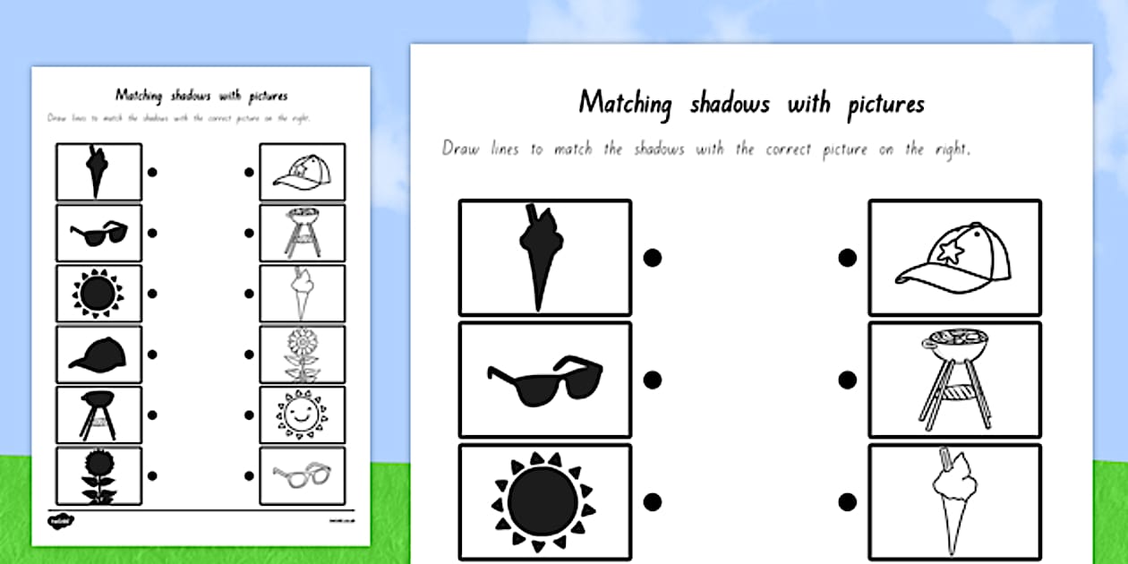 Summer Shadow Matching Worksheet (teacher made) - Twinkl