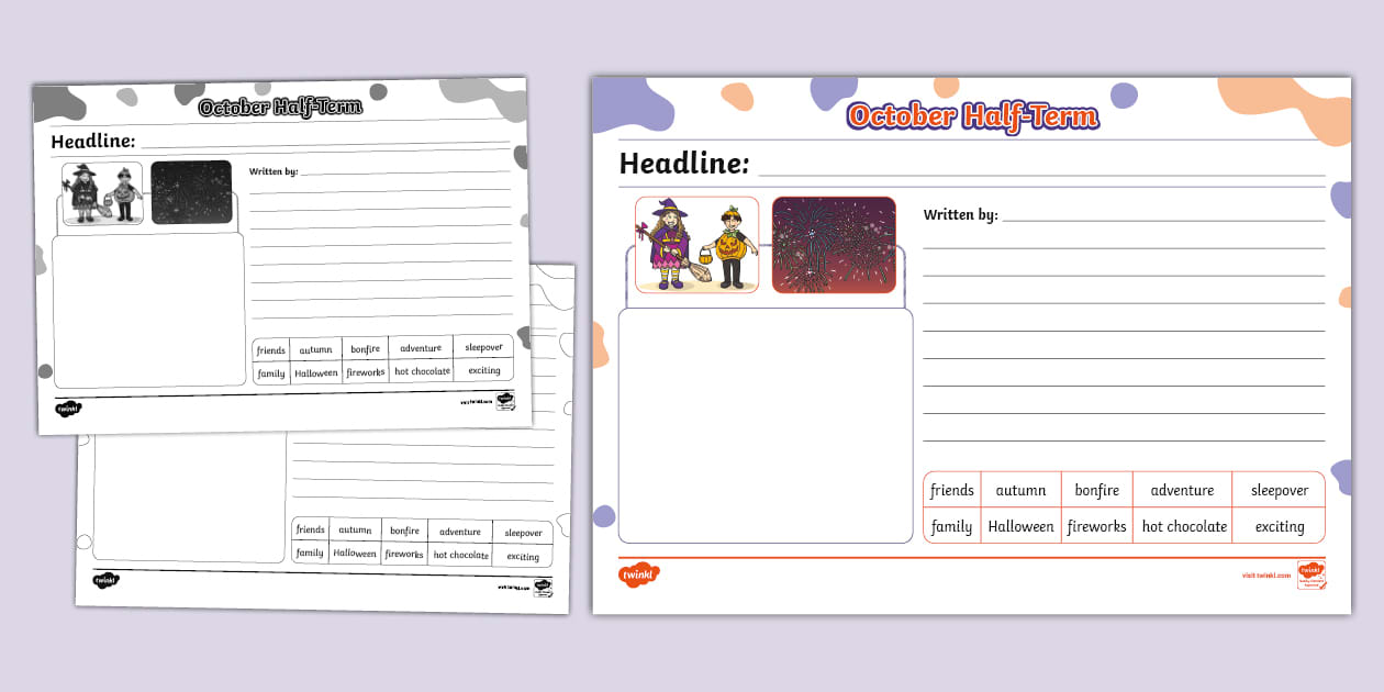 October Half-Term Newspaper Writing Template