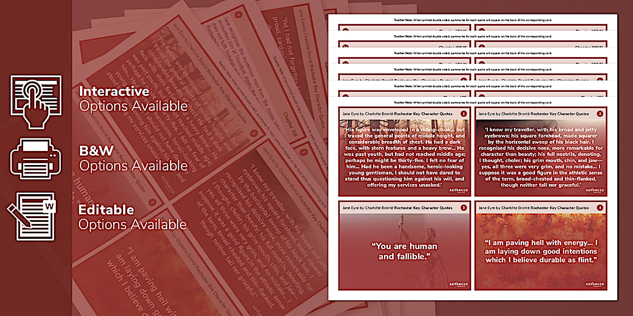 Jane Eyre Revision: Rochester Key Quotes Flashcards - Twinkl