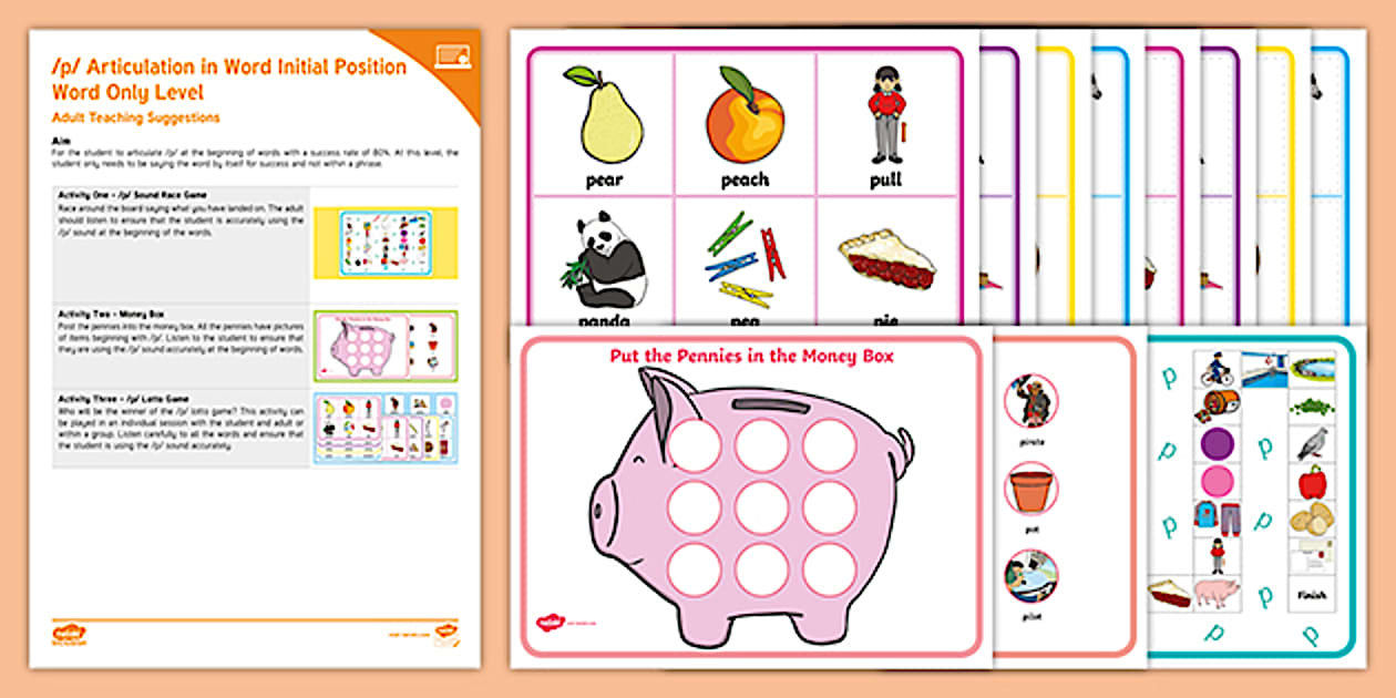 /p/ Articulation in Word Initial Position Word Level Only Activity Pack
