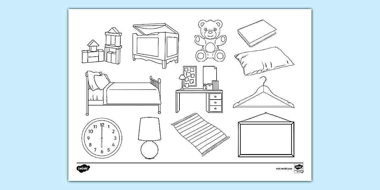 Bedroom Doodle Colouring Page (teacher made) - Twinkl