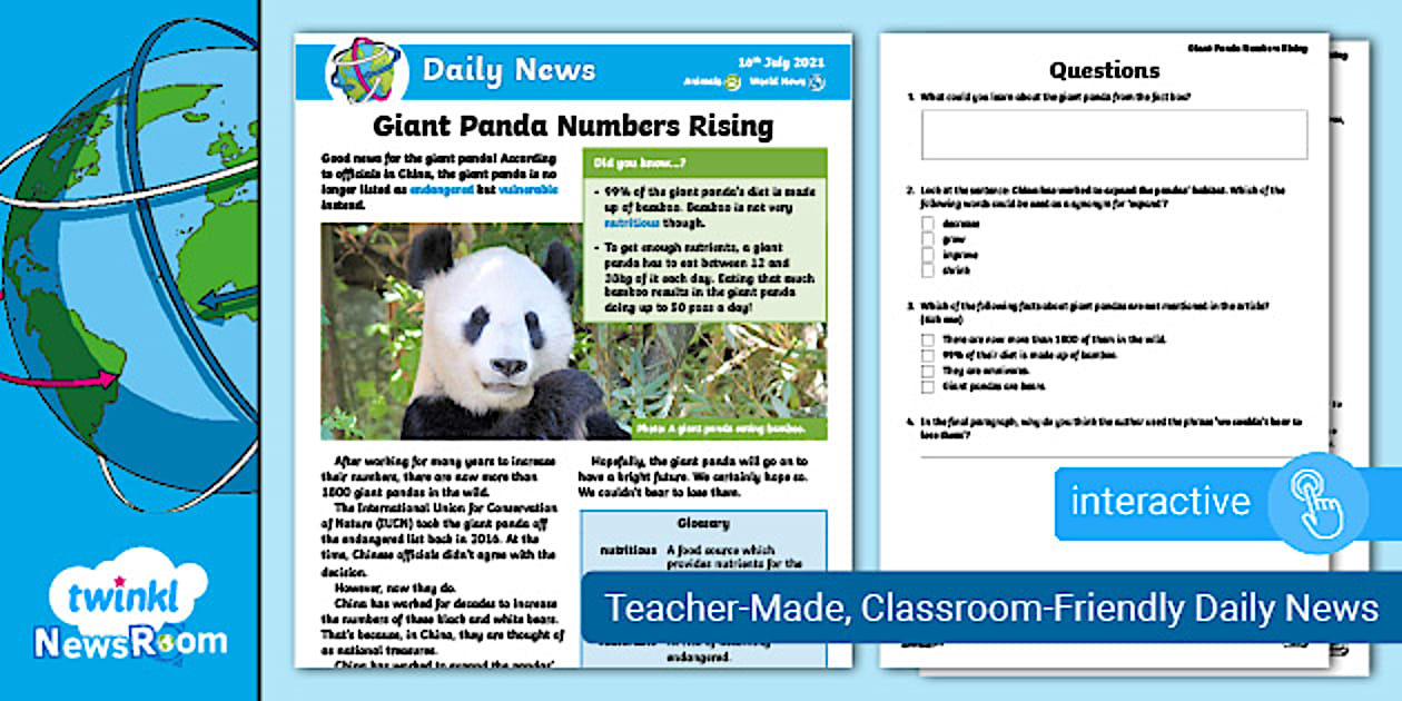 News Story for Children 7-9: Giant Panda Numbers Rising