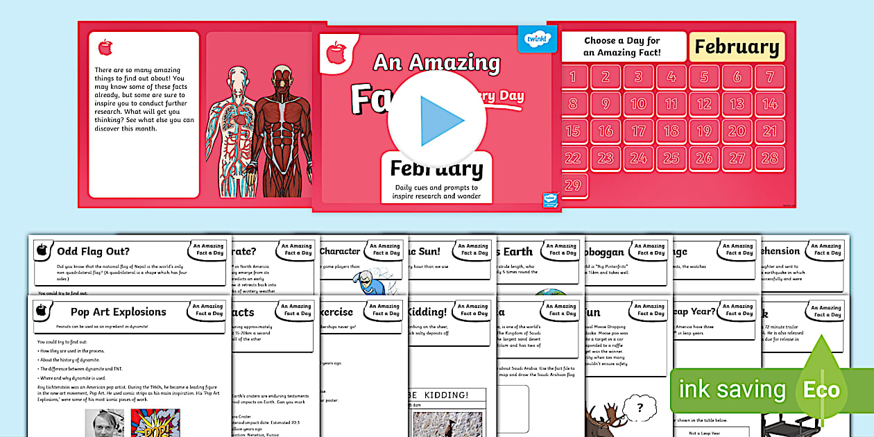 Black and White An Amazing Fact a Day February PowerPoint and Worksheet ...