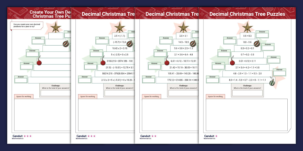 Differentiated Decimal Christmas Tree Puzzles - Twinkl
