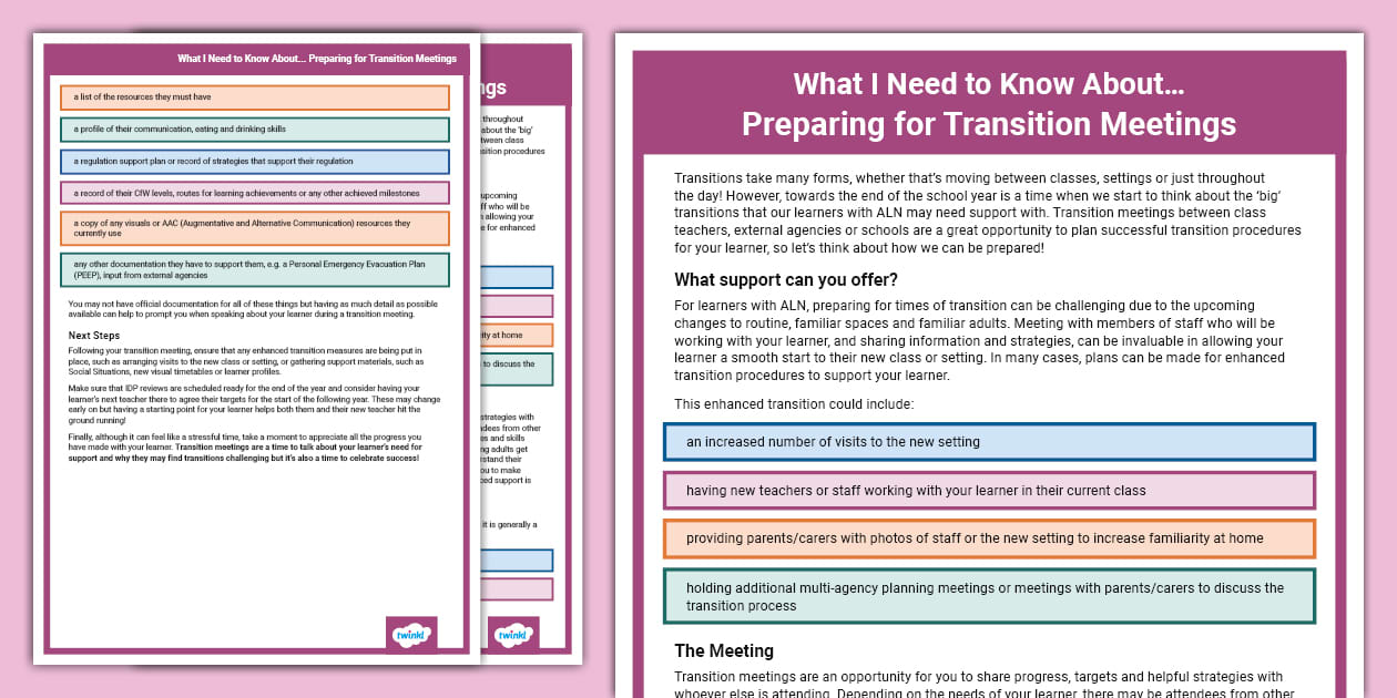What I Need to Know About: CfW Preparing for Transition Meetings