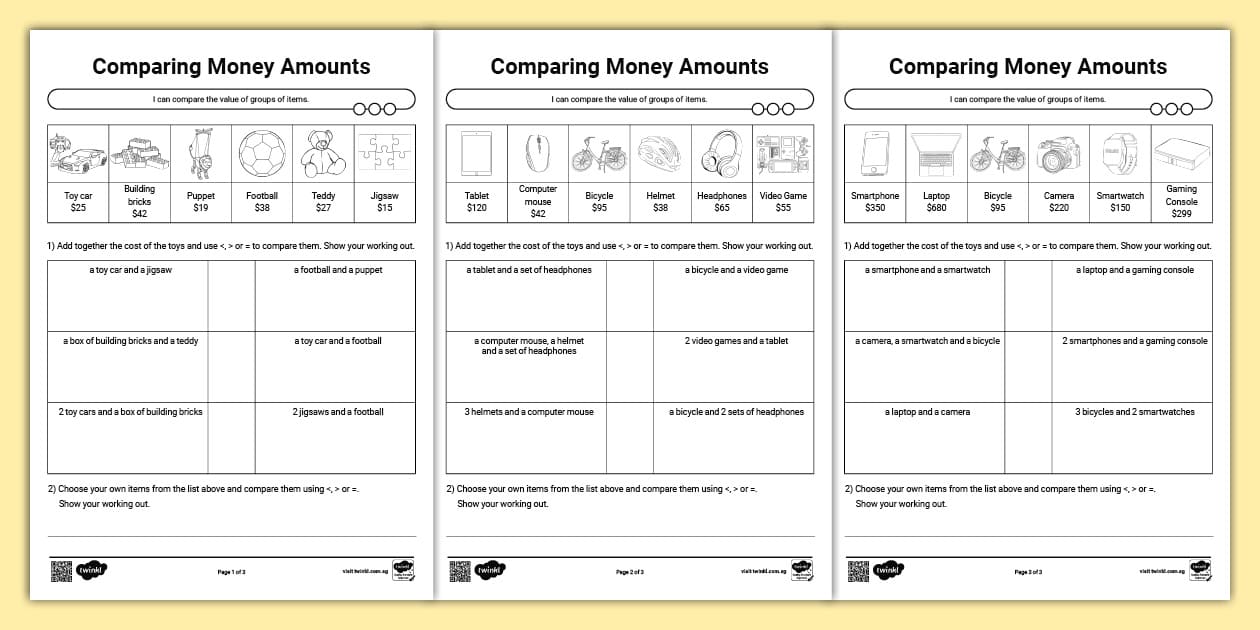 Singapore Money Worksheets for Maths (Hecho por educadores)