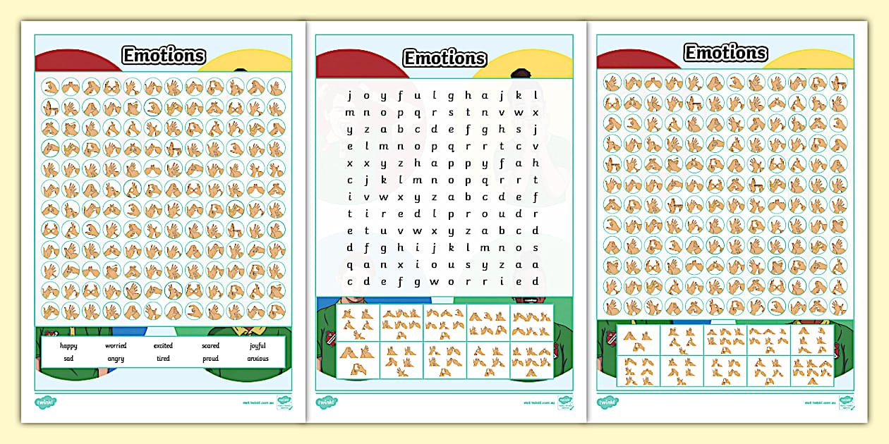 Auslan find-a-word Emotions (teacher made) - Twinkl