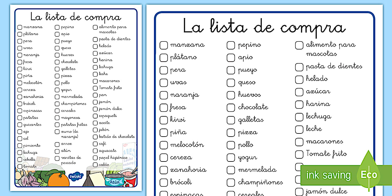 Black and White La lista de compra (teacher made) - Twinkl