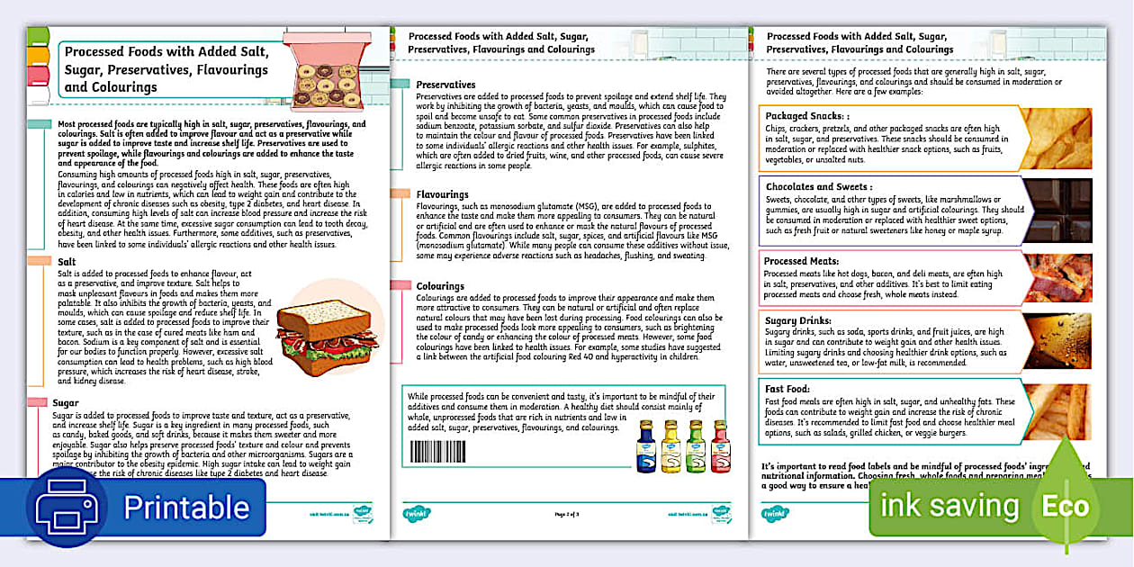 Processed Foods with Salt, Sugar, Preservatives, Flavourings, Colourings