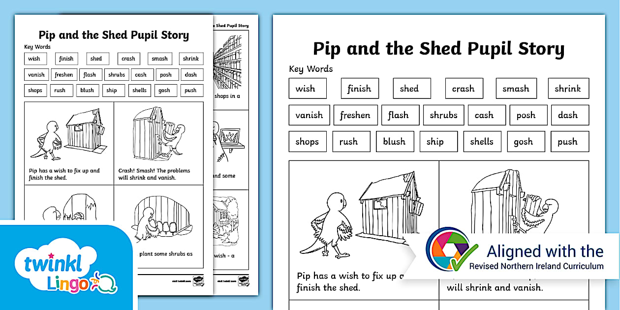 Pip and the Shed Pupil Story Activity Sheet (teacher made)