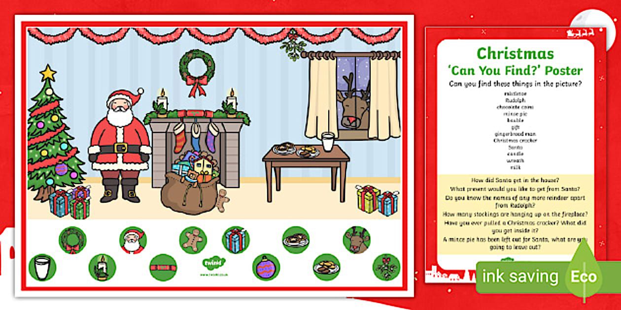 Christmas Can You Find Poster and Prompt Card Pack - Twinkl