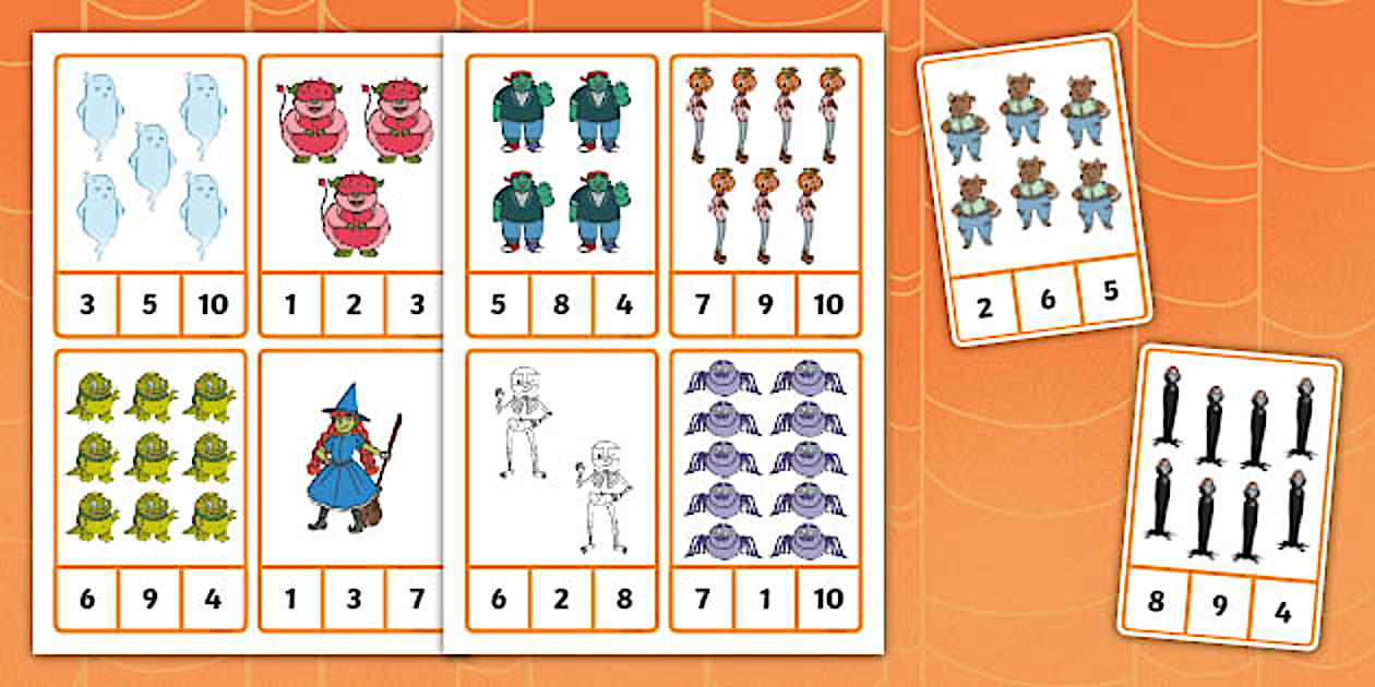👉 Halloween Monsters Peg Counting to 10 (Teacher-Made)