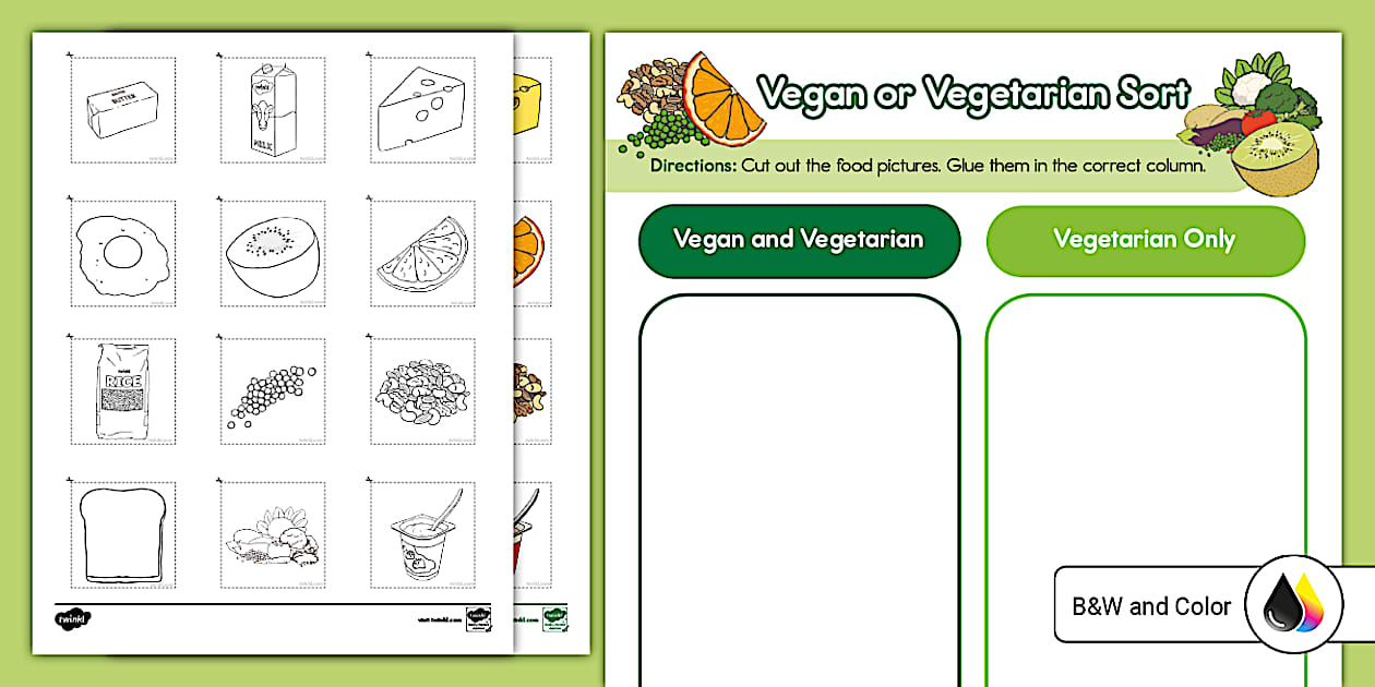 Vegetarian and Vegan Food Sorting Worksheet | Twinkl USA