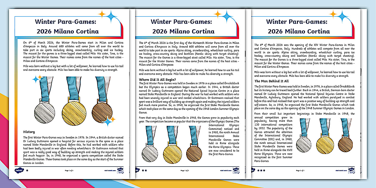 UKS2 Winter Para-Games Differentiated Reading Comprehension Activity