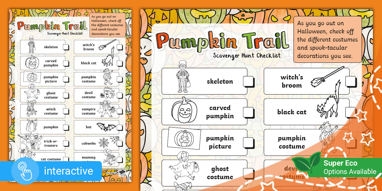 Halloween Scavenger Hunt Pumpkin Trail Checklist - Twinkl