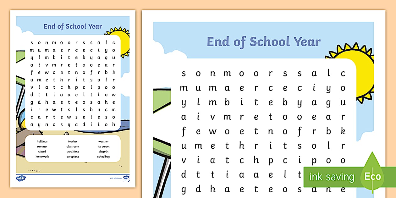 End of Year Word Search | Primary Resources (teacher made)