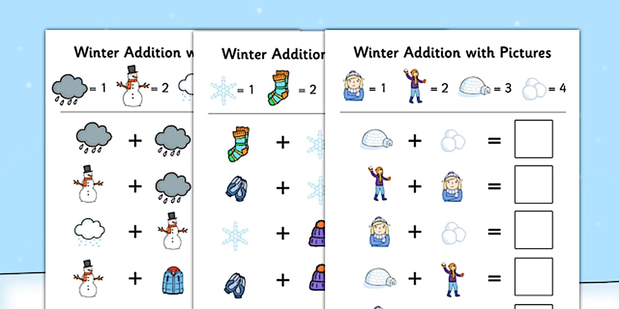 Winter Themed Addition with Pictures Worksheet / Worksheet Pack