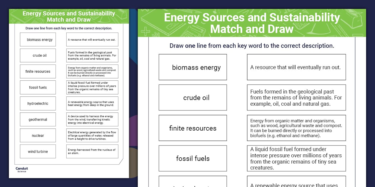 Energy and Sustainability Match and Draw (teacher made)