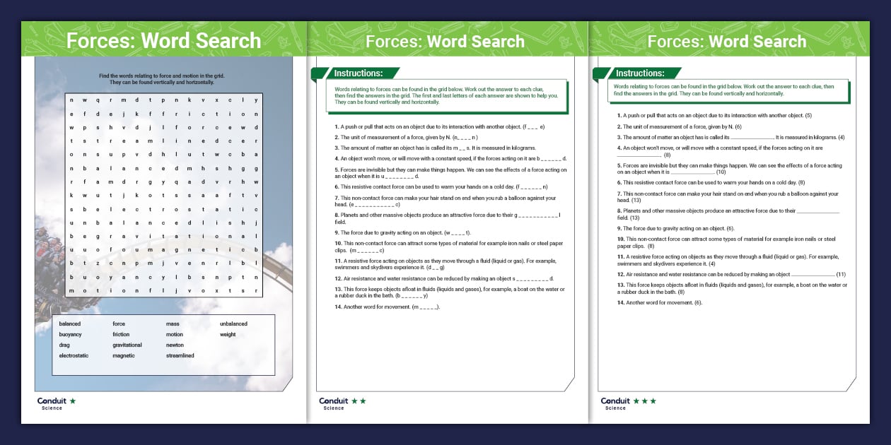 Forces: Word Search (teacher made) - Twinkl