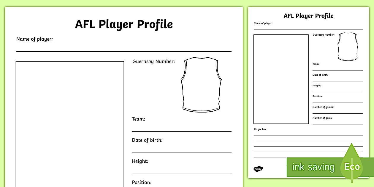 AFL Player Profile Research Worksheet - Twinkl