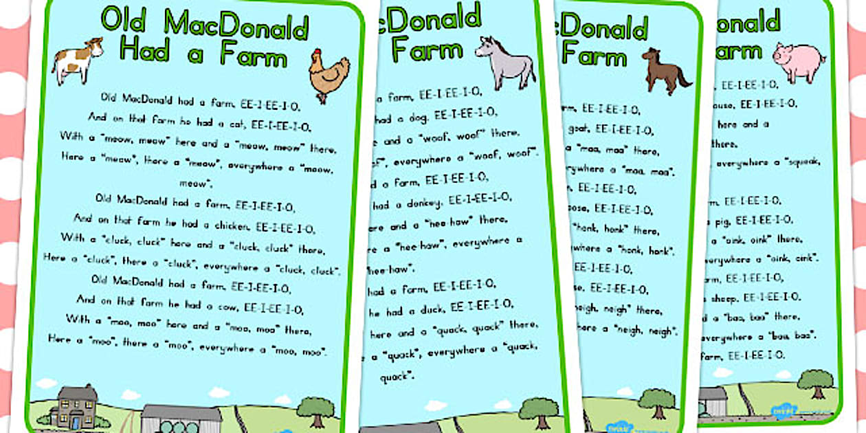Old MacDonald Had a Farm Nursery Rhyme Poster
