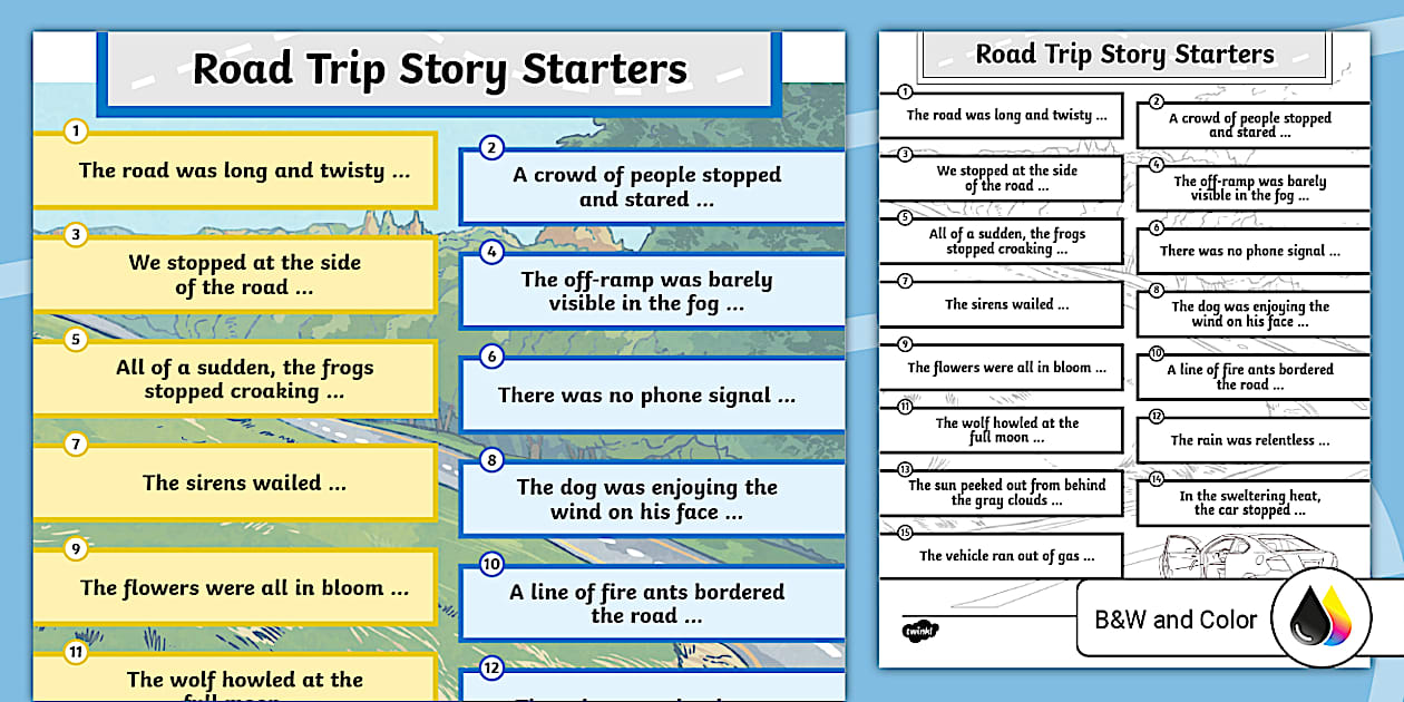 Road Trip Story Starter List for 3rd-5th Grade - Twinkl