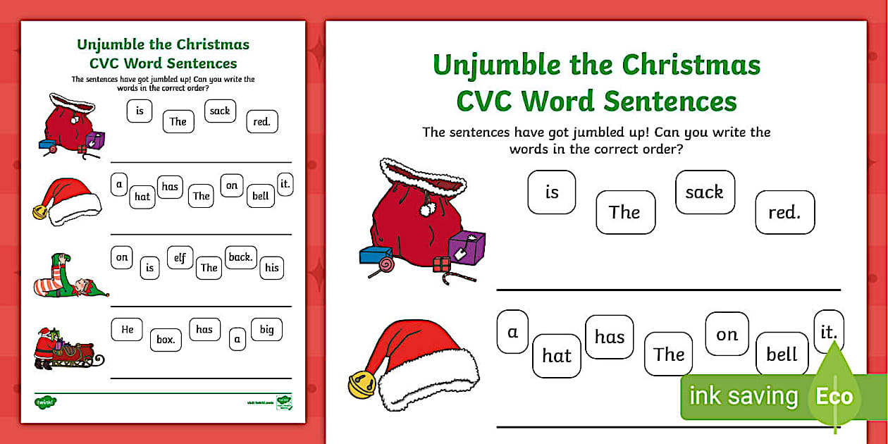 Unjumble the Christmas CVC Word Sentences | Twinkl - Twinkl