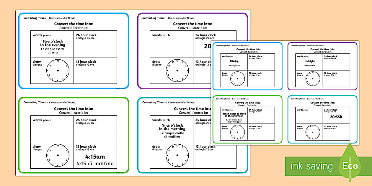 Converting Time Challenge Cards English/Italian - Converting Time Challenge
