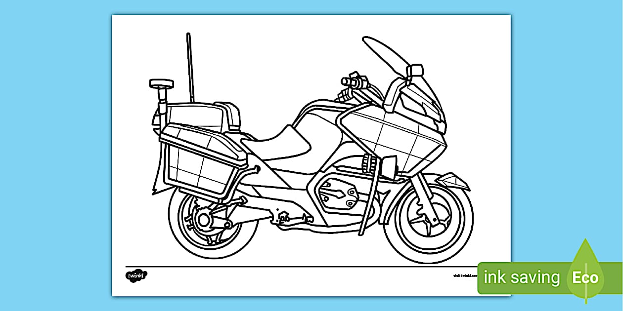 Police Motorbike Colouring Page (teacher made) - Twinkl