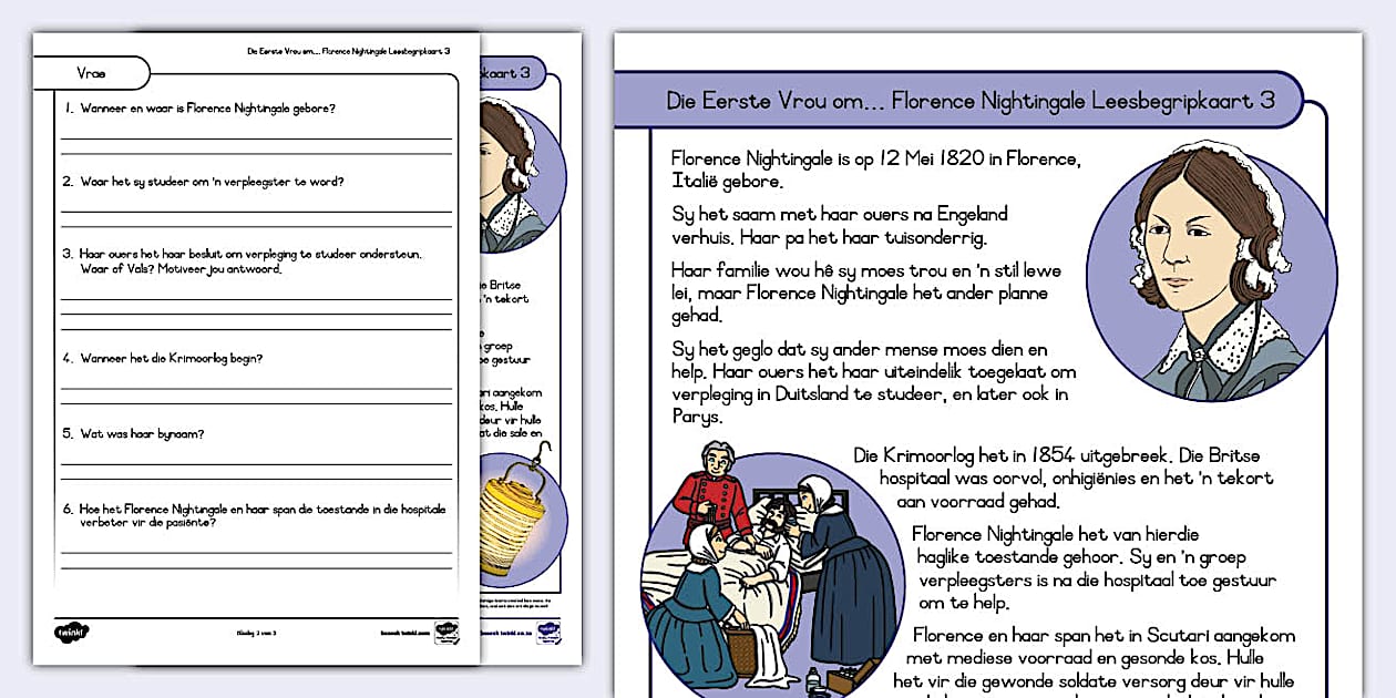 Die Eerste Vrou om...Florence Nightingale Leebegripkaart 3