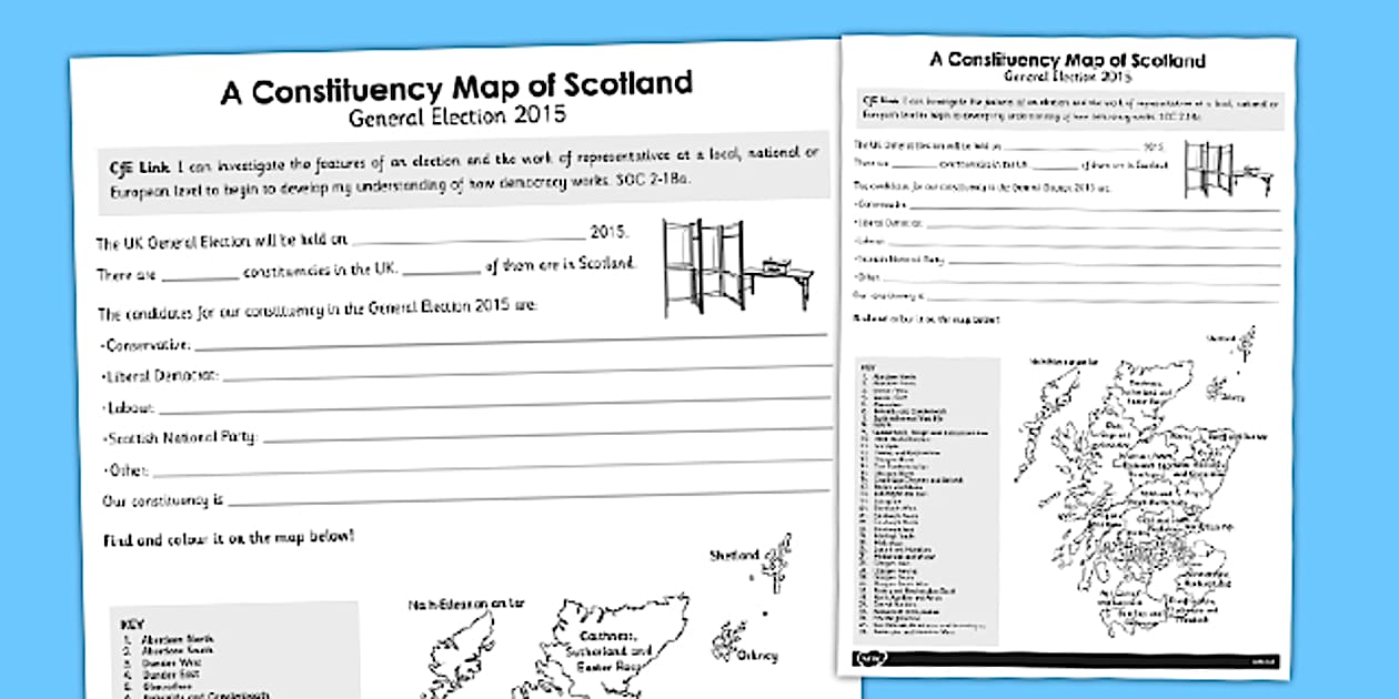 A Constituency Map of Scotland Worksheet - Twinkl