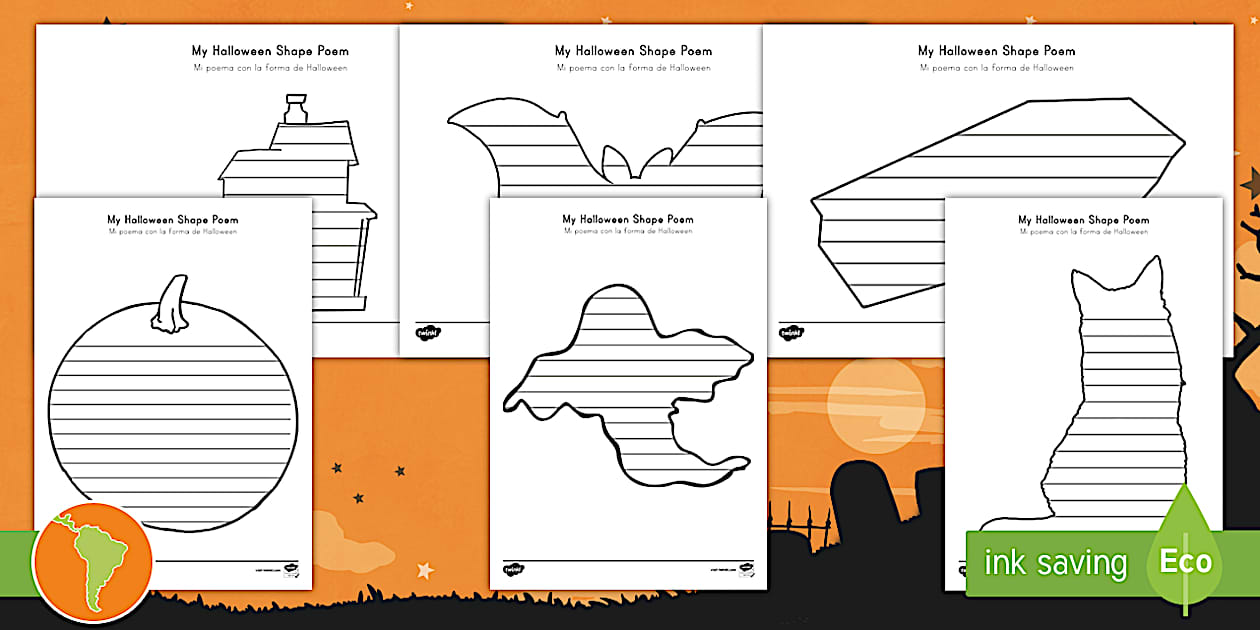 Halloween Shape Poetry Templates English/Spanish - Twinkl