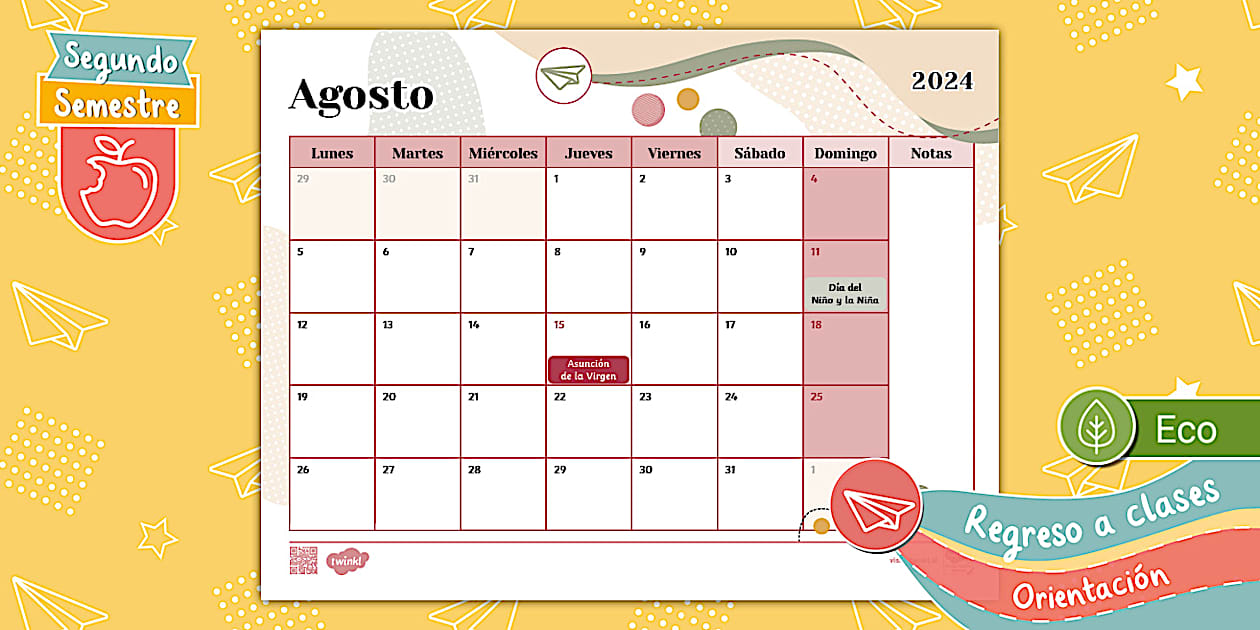 Calendario | Agosto 2024 | Gratis | Imprimible - Twinkl