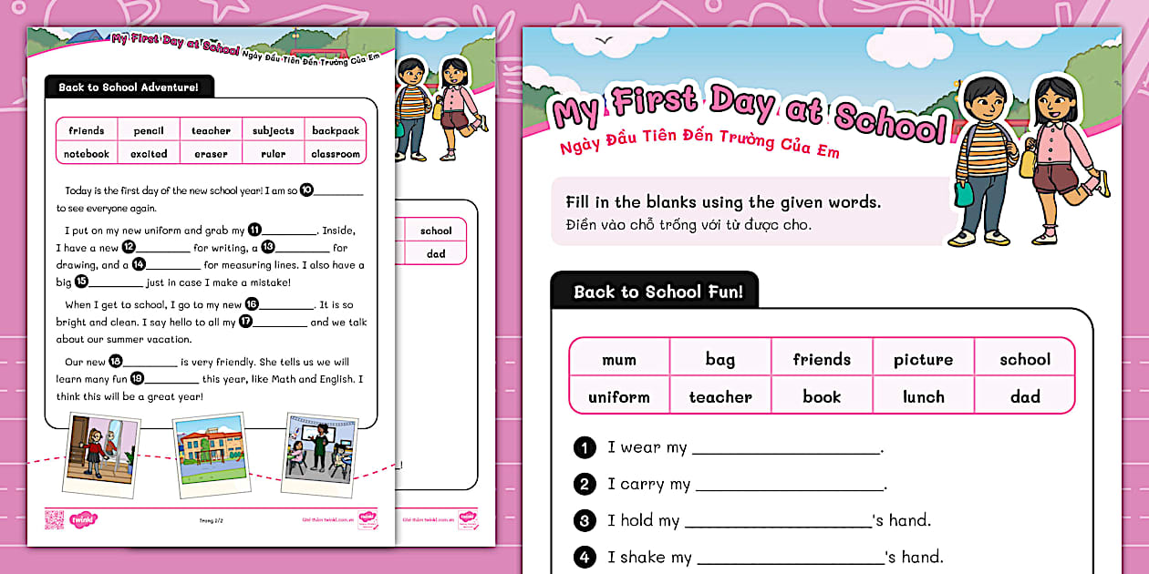 ESL Word Cloze: My First Day at School (A2)