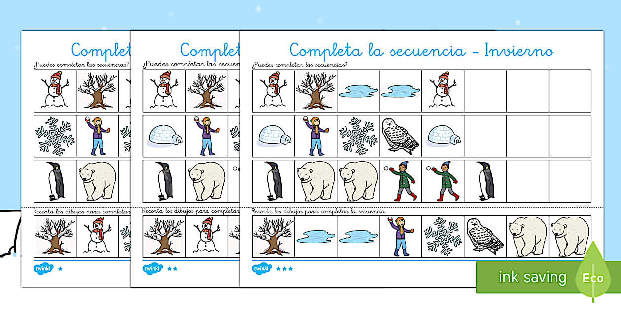 El invierno Fichas para completar la secuencia - Twinkl