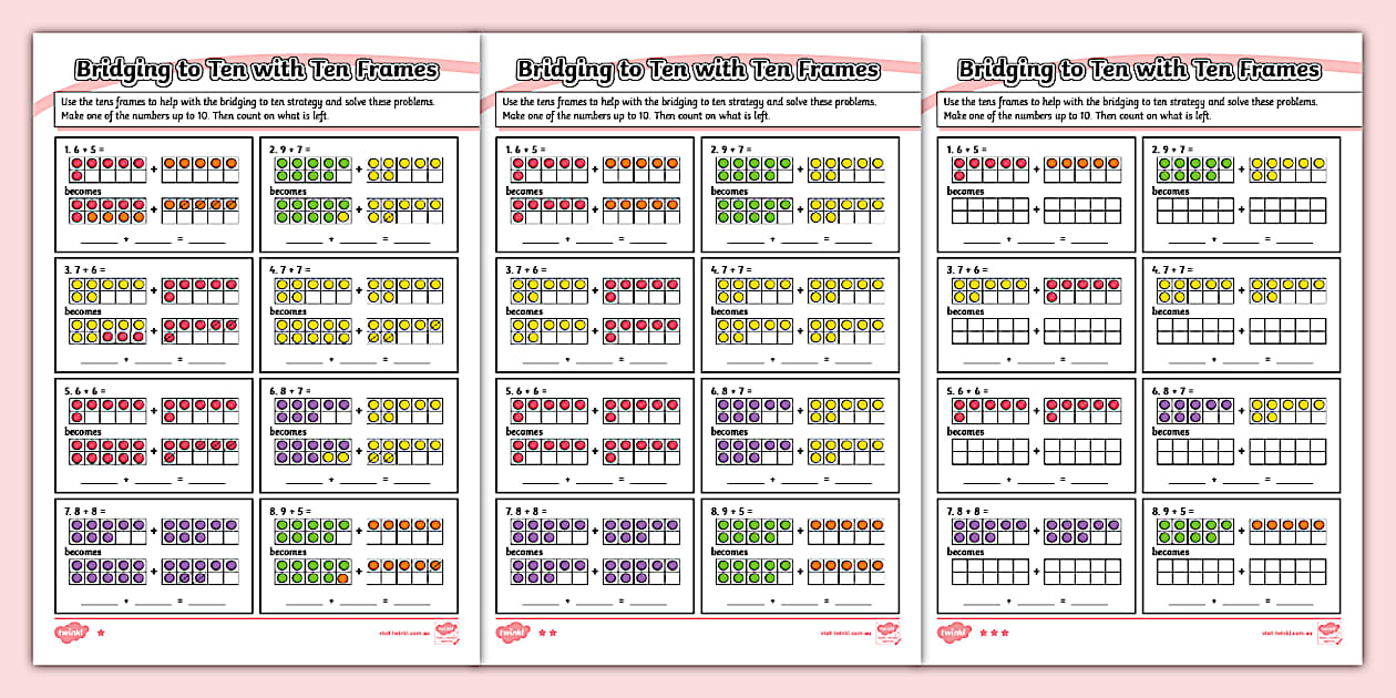 Ten Frames Bridging to Ten Activity Sheets (teacher made)