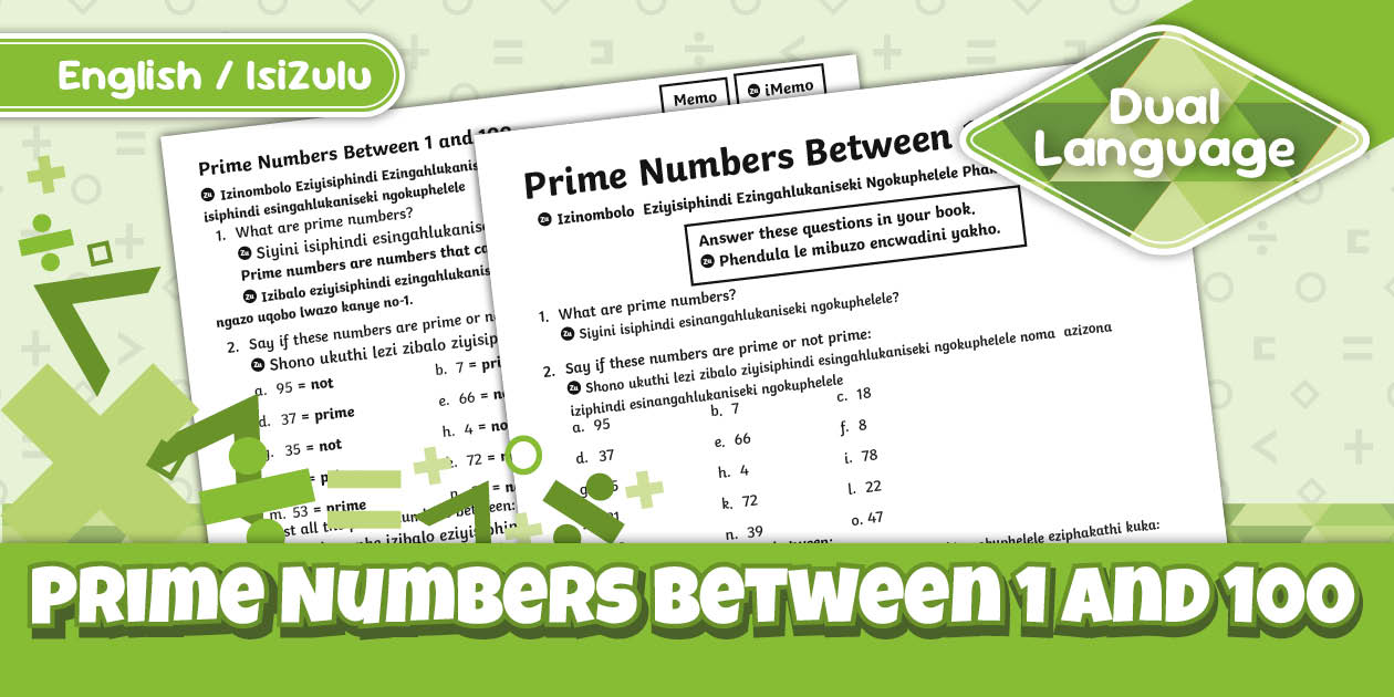 Prime Numbers between 1 and 100 Activity Sheet