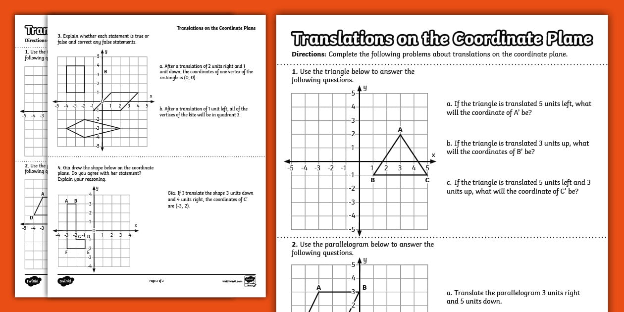 Eighth Grade Translations on the Coordinate Plane Practice Activity