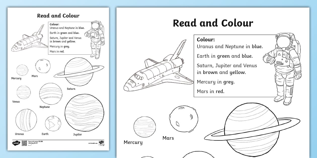 Planet Read and Colour Activity (teacher made) - Twinkl