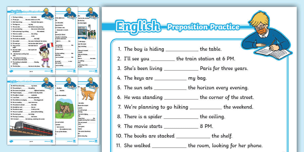 English Prepositions Exam Revision 3 (teacher made) - Twinkl