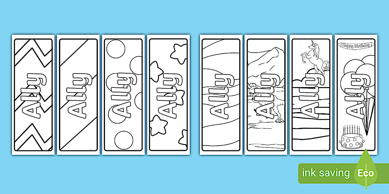 Ally Name Simple Colouring Bookmarks (Teacher-Made) - Twinkl