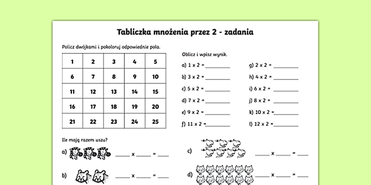 Karta Tabliczka mnożenia przez 2 (teacher made) - Twinkl
