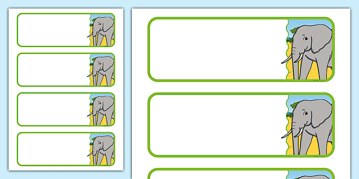 Elephant Themed Editable Drawer-Peg-Name Labels (Colourful)